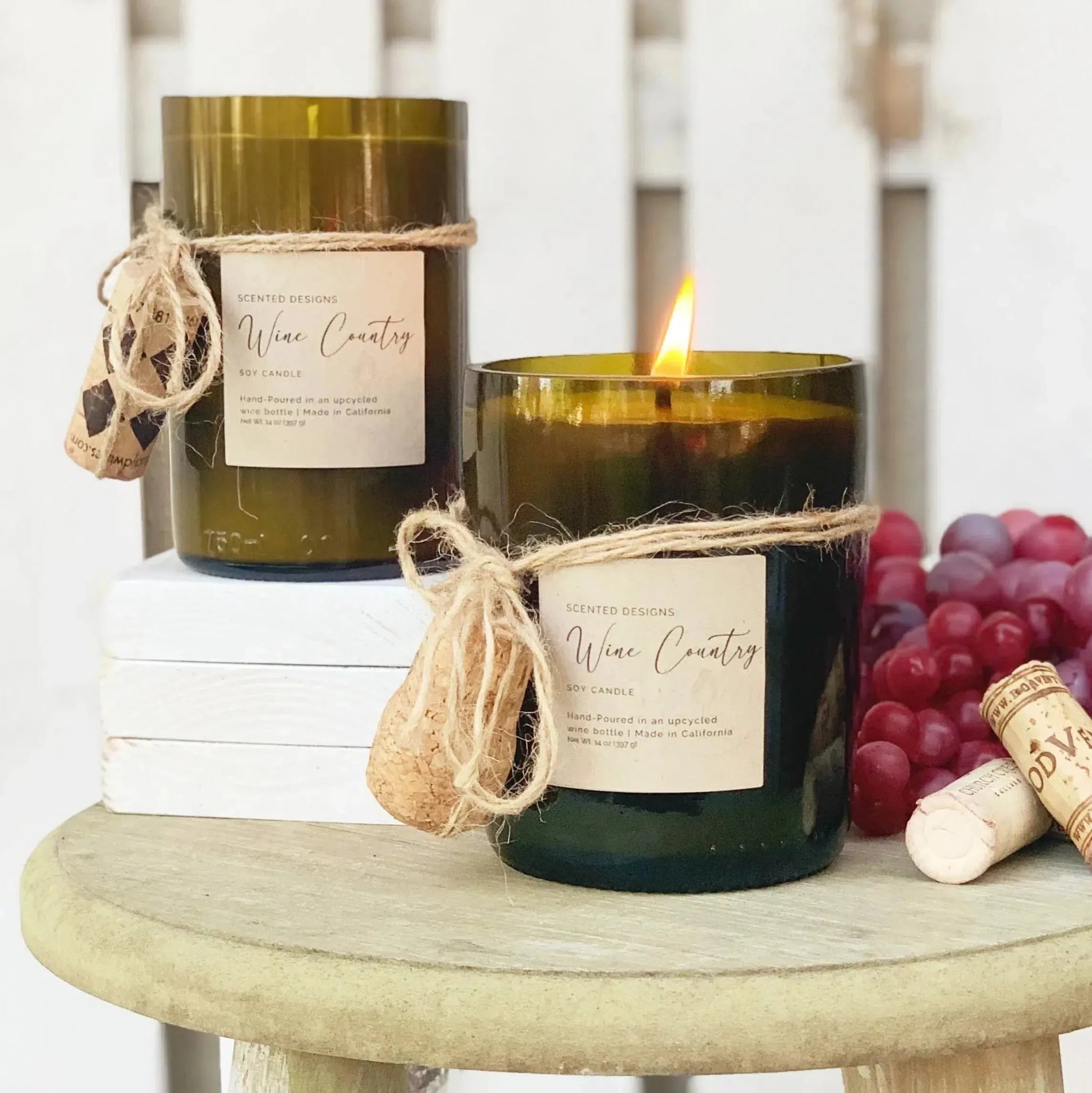 Cut Wine Bottle Candles Light The Wine Purple, Yeşil Degrade
